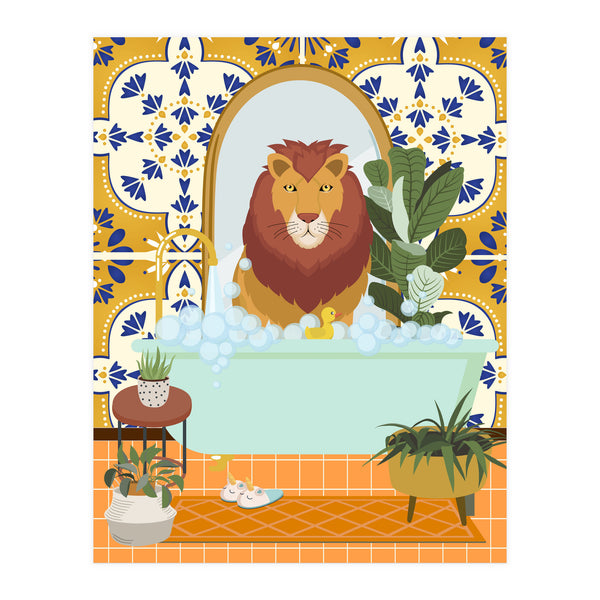 Lion Bathing in Moroccan Style Bathroom (Print Only) Art Print by ...